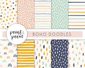 Doodle Digital Papers Pink Yellow & Navy Boho Scandi Digital - Etsy