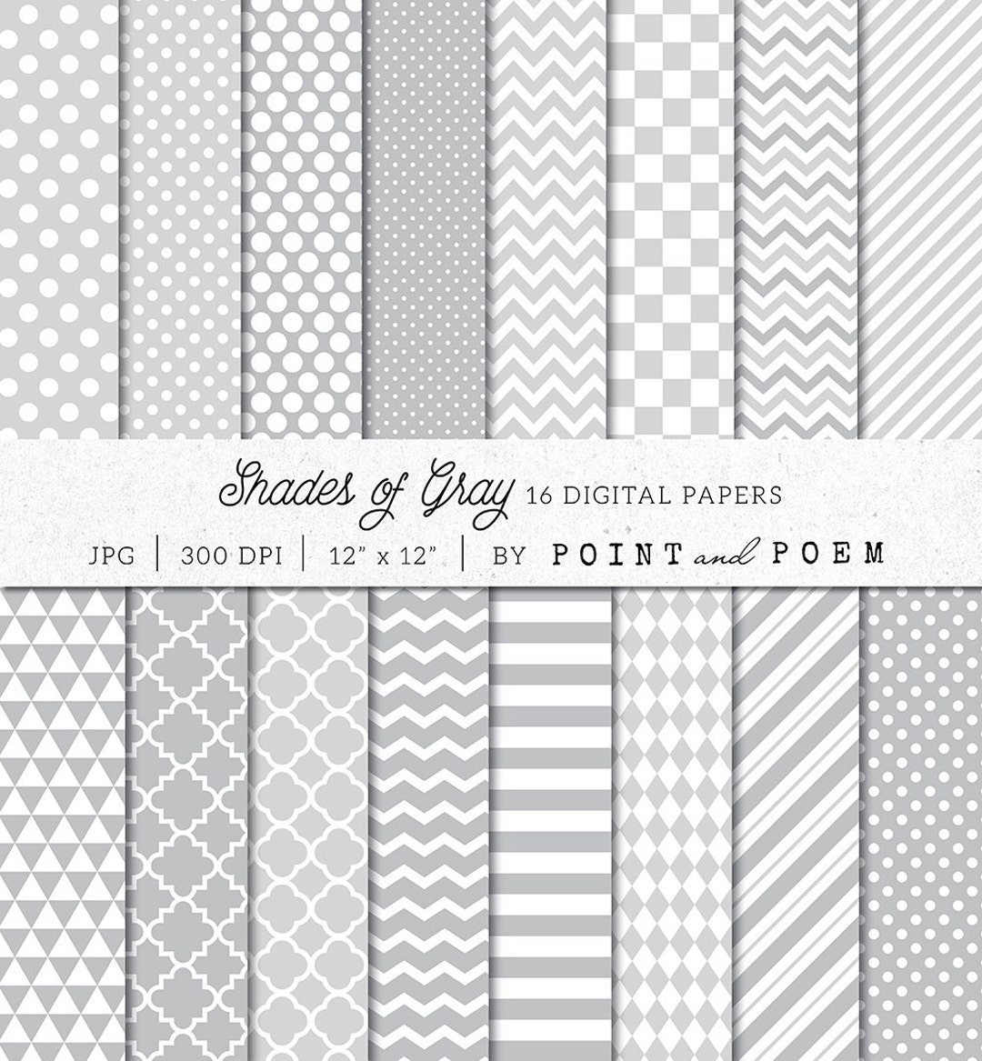 Gray Digital Paper Pack, Shades of Gray Scrapbook Paper Pack, Neutral ...