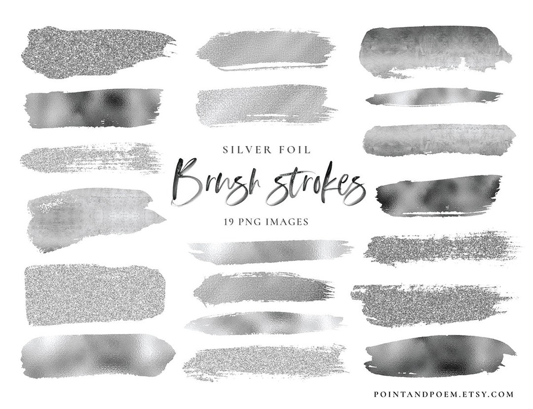 Silver Brush Strokes Clipart, Silver Glitter Clipart, Silver Foil Brush ...