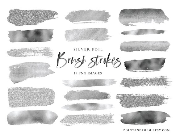 Silver Brush Strokes Clipart Silver Glitter Clipart Silver | Etsy