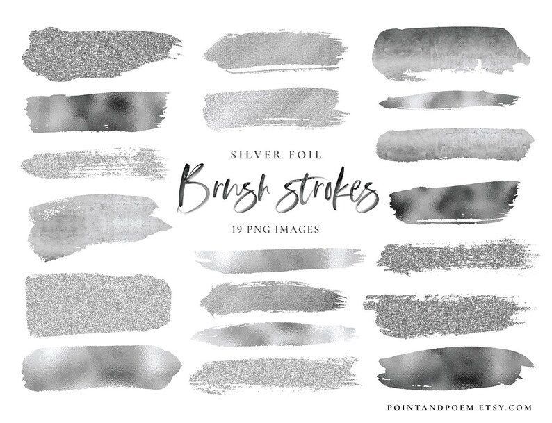 Silver Brush Strokes Clipart Silver Glitter Clipart Silver - Etsy