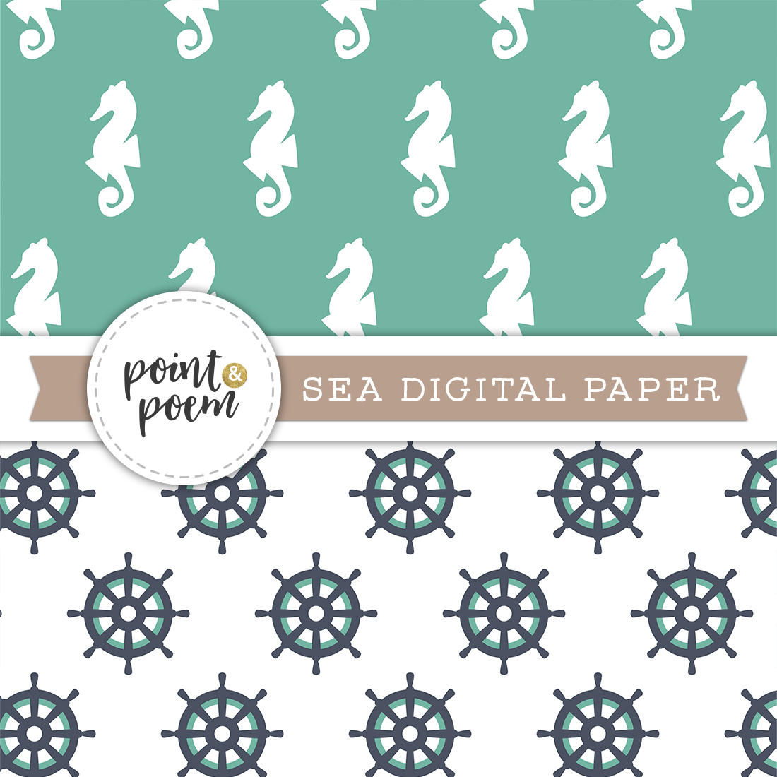 Navy Turquoise Nautical Digital Paper Sea Coastal Sailing - Etsy