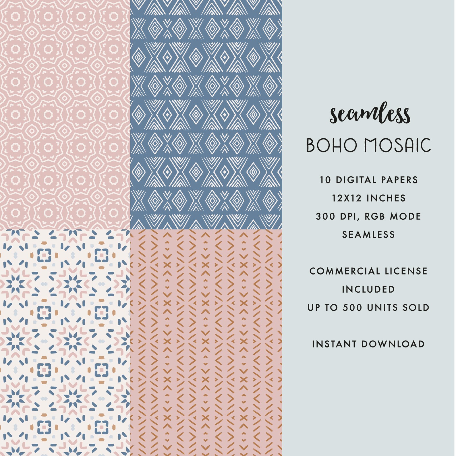 Boho Digital Paper Mosaic Seamless Digital Paper Brown - Etsy