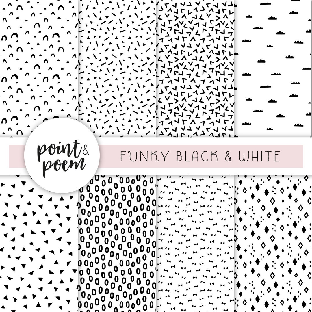 Digital Papers, Black & White Digital Paper Pack, Scandinavian Doodle ...