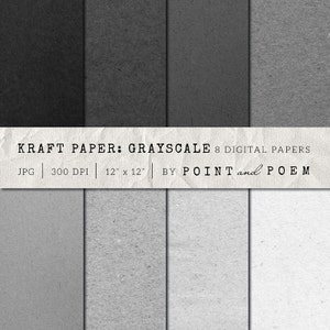 Kraft Digital Paper, Digital Scrapbooking Paper, Black, Gray, Chipboard ...