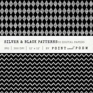 Silver Glitter Digital Paper, Black, Patterns, Silver Background ...
