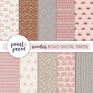 Boho Doodle Seamless Digital Papers, Brown, Pink & Cream Boho Paper ...