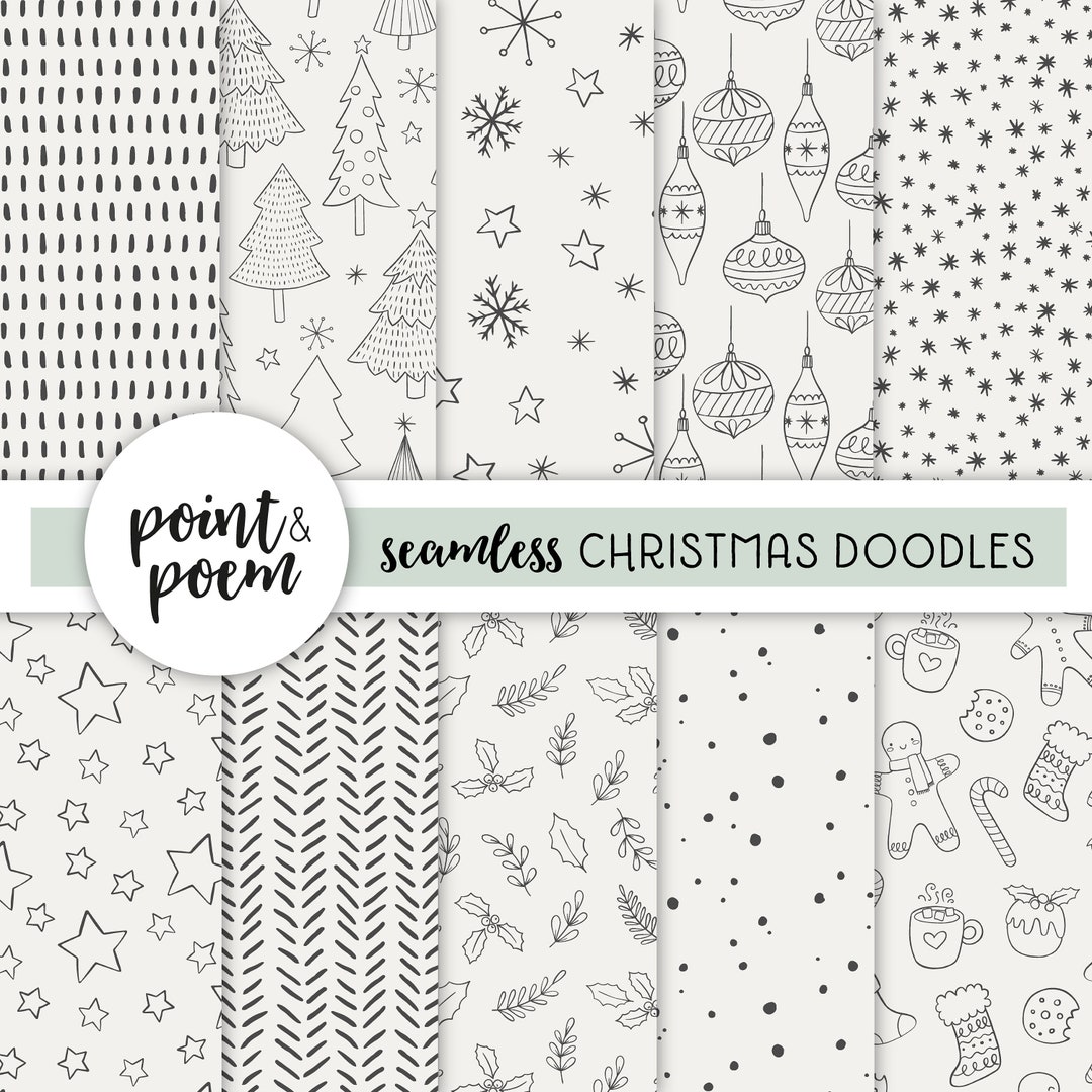 Doodle Christmas Digital Paper, Black and White Scandi Christmas ...