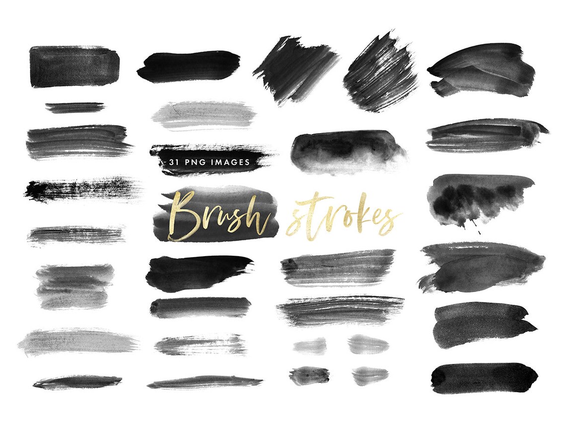Watercolor Brush Strokes Splashes Clipart Black Gray - Etsy