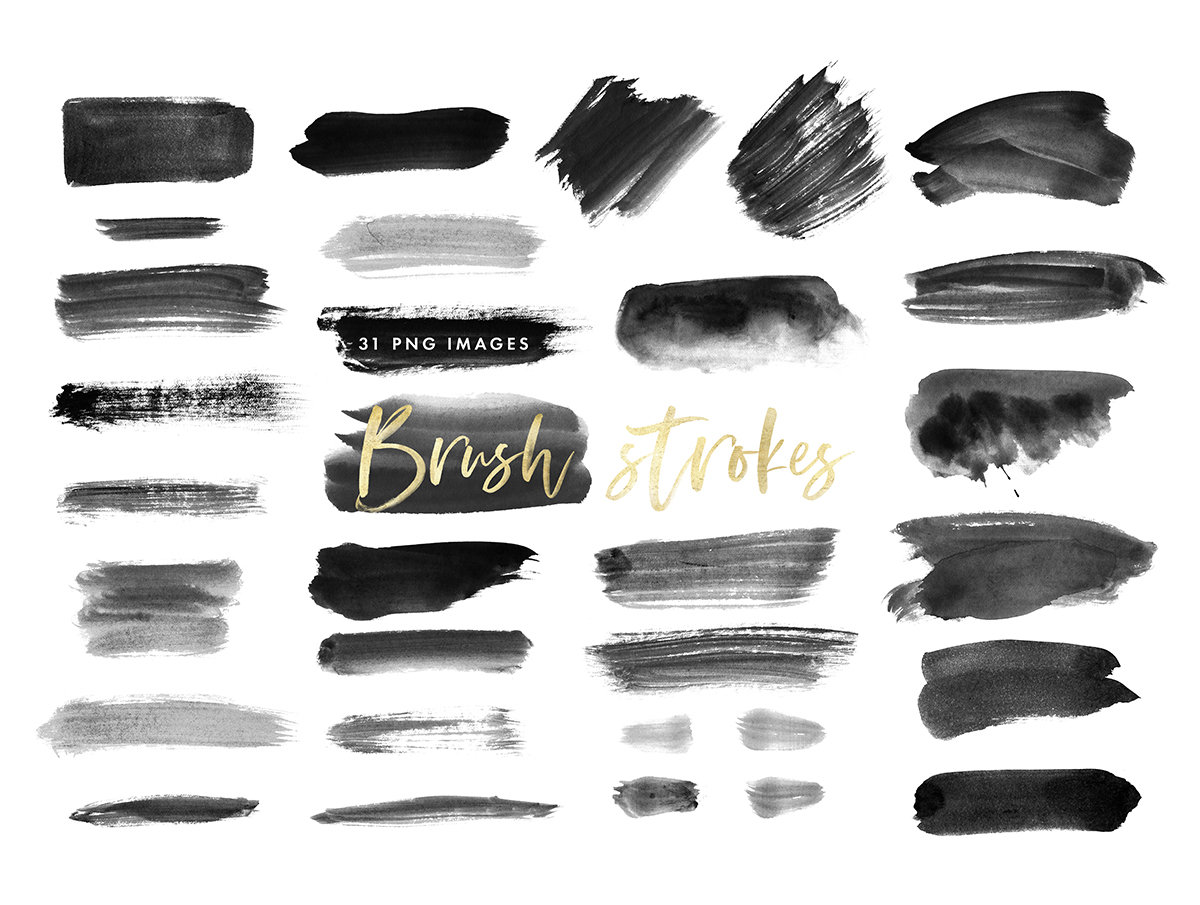 Watercolor Brush Strokes Splashes Clipart Black, Gray, Neutral, Blush ...