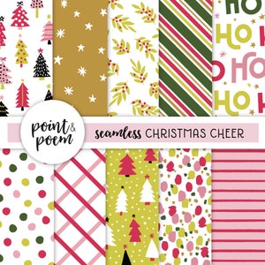 Christmas Digital Paper, Pink Green Scandi Christmas Digital Papers ...
