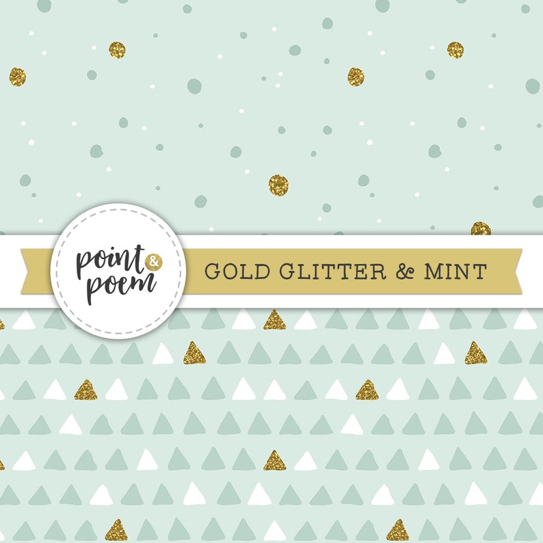 Gold Glitter Mint Digital Paper Scandi Doodle Glitter | Etsy