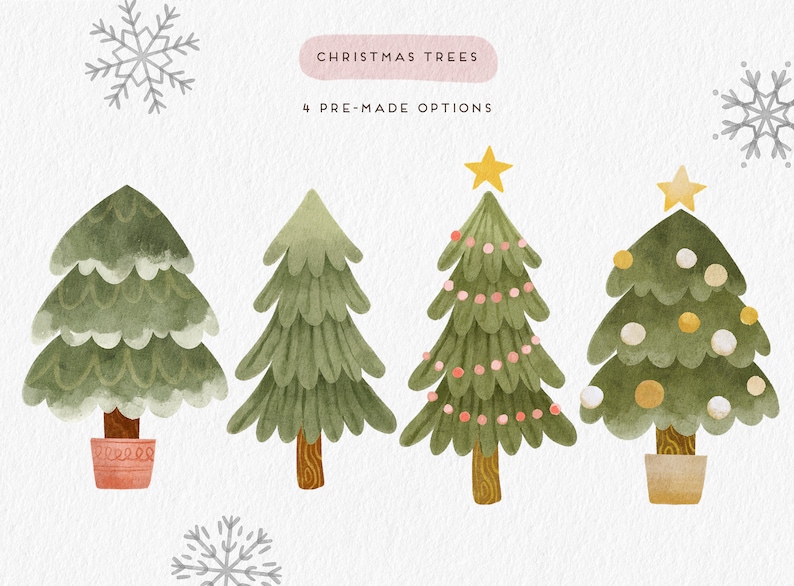 Cute Christmas Watercolor Clipart Classic Christmas Digital - Etsy