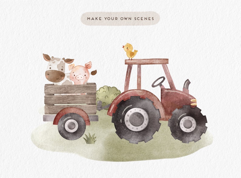 Farm Watercolor Clipart Cute Farm Animals Digital Clip Art - Etsy