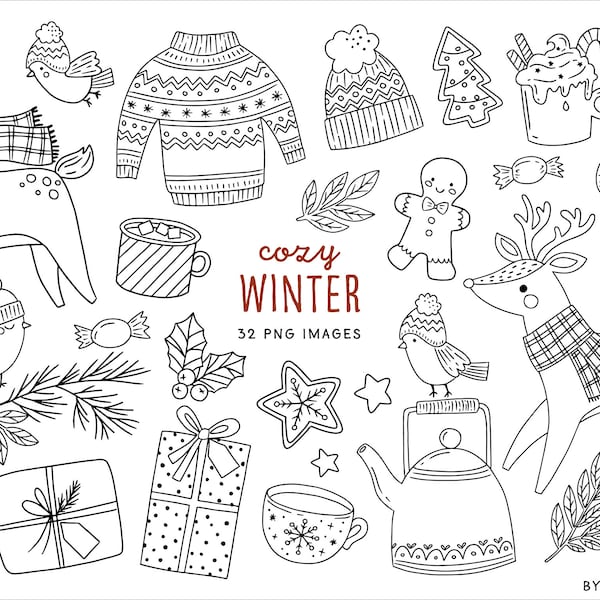 Winter Coloring Clipart - Etsy