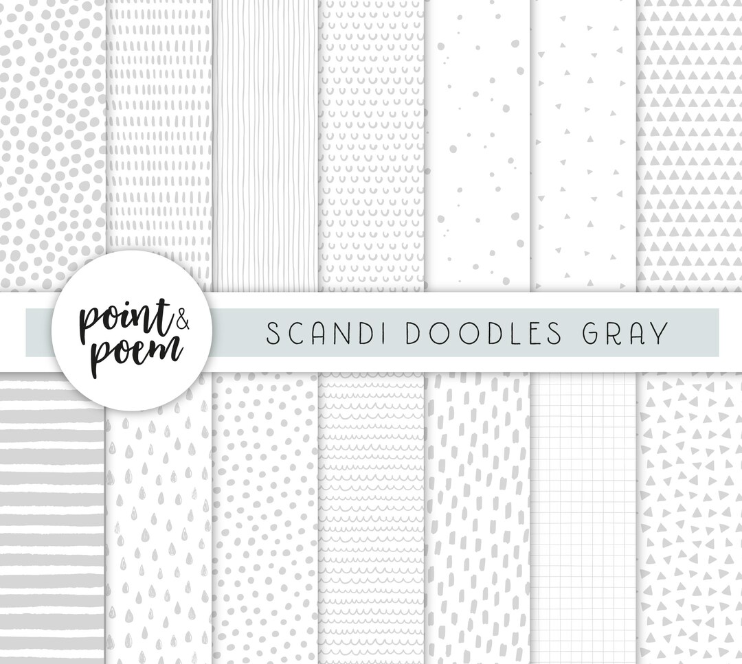 Doodle Scandinavian Digital Papers, Gray & White Digital Paper Pack ...