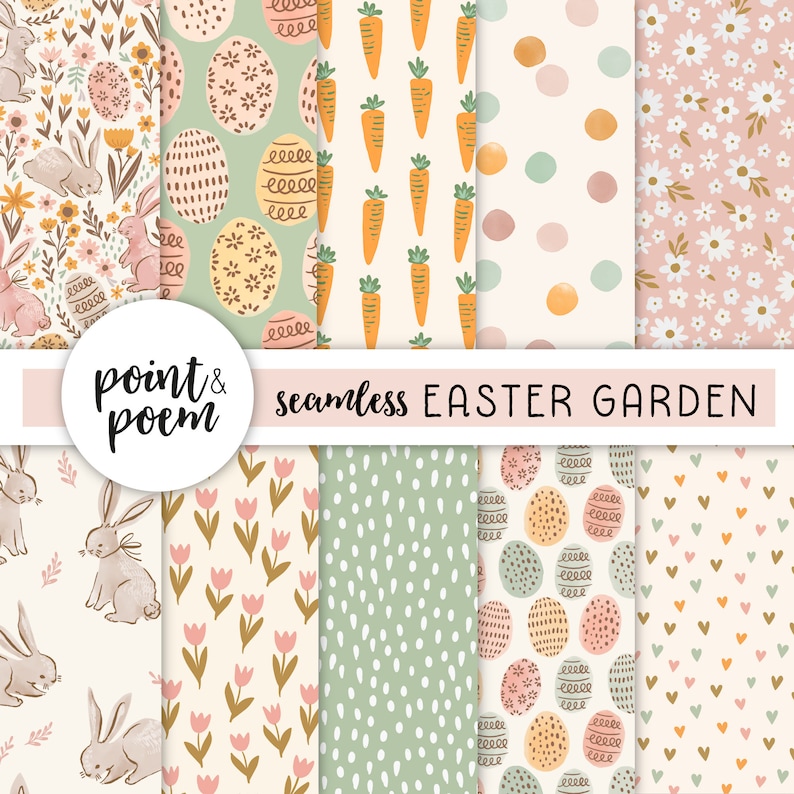 Easter Digital Papers, Spring Digital Papers, Doodle Rabbits and ...