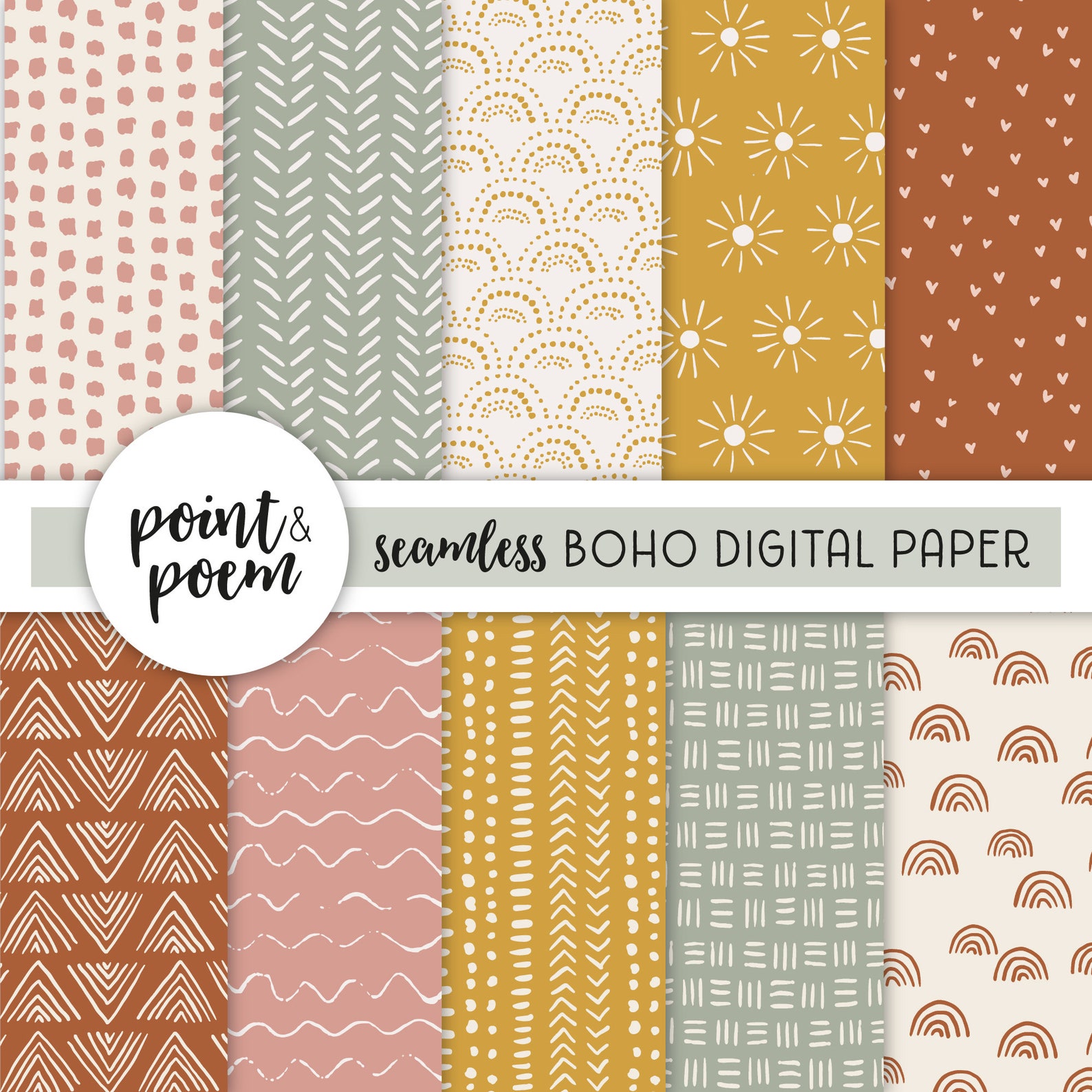 Boho Doodle Seamless Digital Papers Earth Tones Boho Digital - Etsy