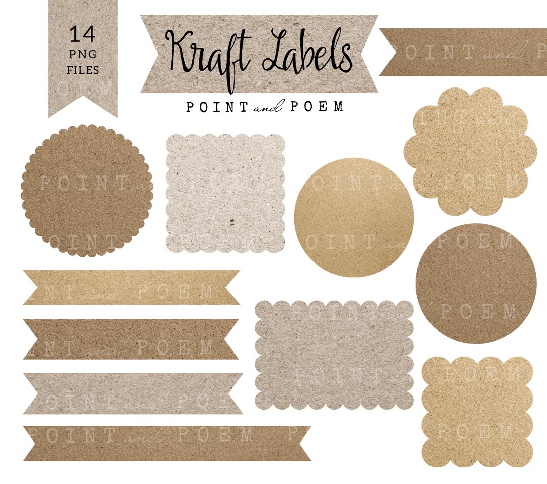 Kraft Labels Clip Art, Ribbon Clip Art, Scrapbooking - Commercial Use ...