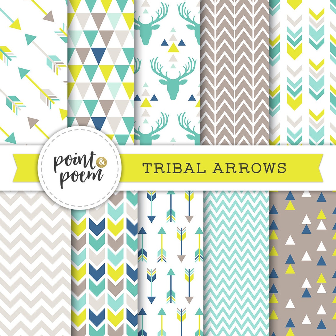 Tribal Digital Papers Green Mint Blue Taupe Printable Papers | Etsy