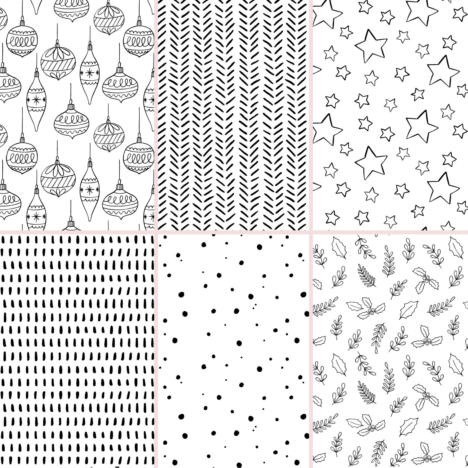 Doodle Christmas Digital Paper Black and White Scandi | Etsy