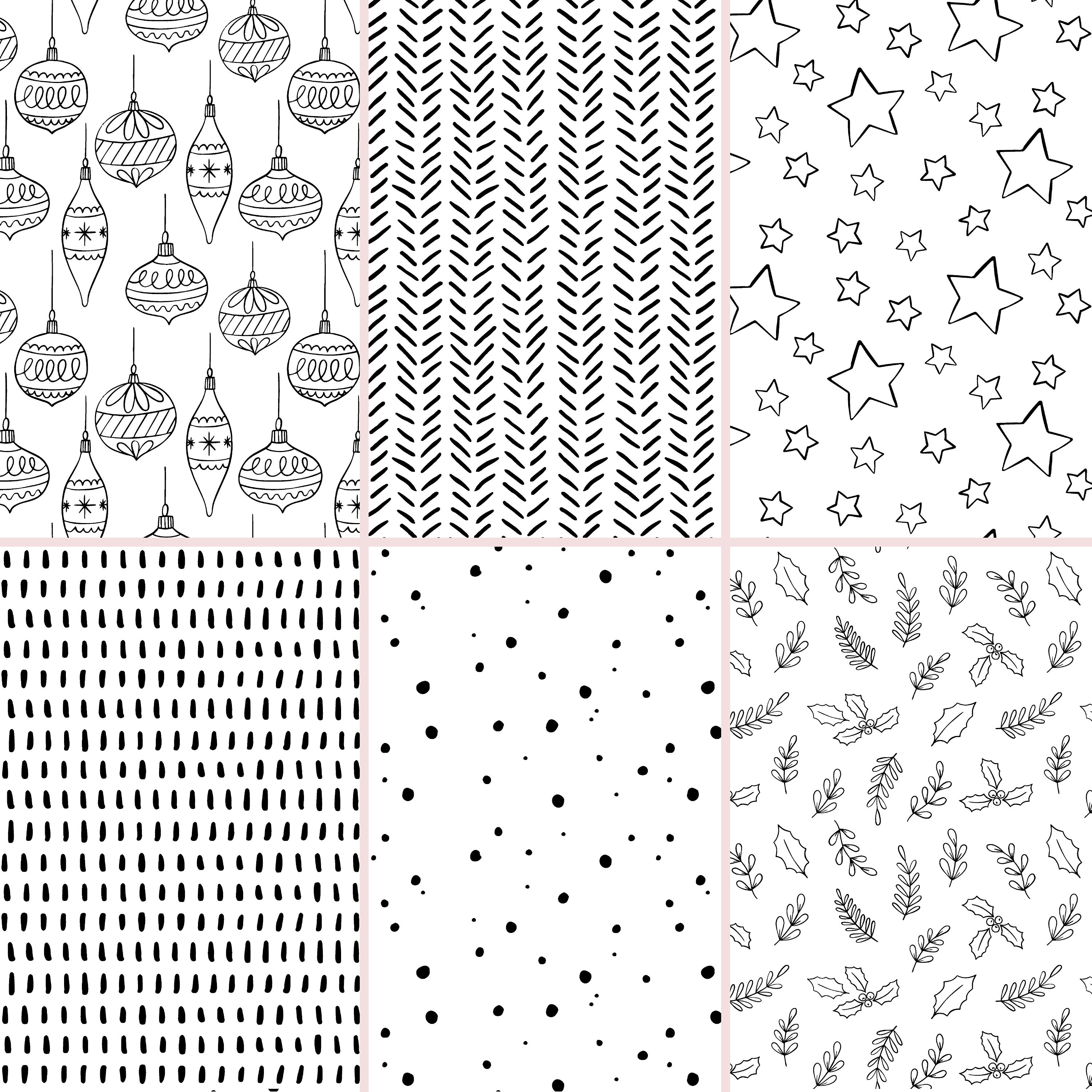 Doodle Christmas Digital Paper Black and White Scandi | Etsy
