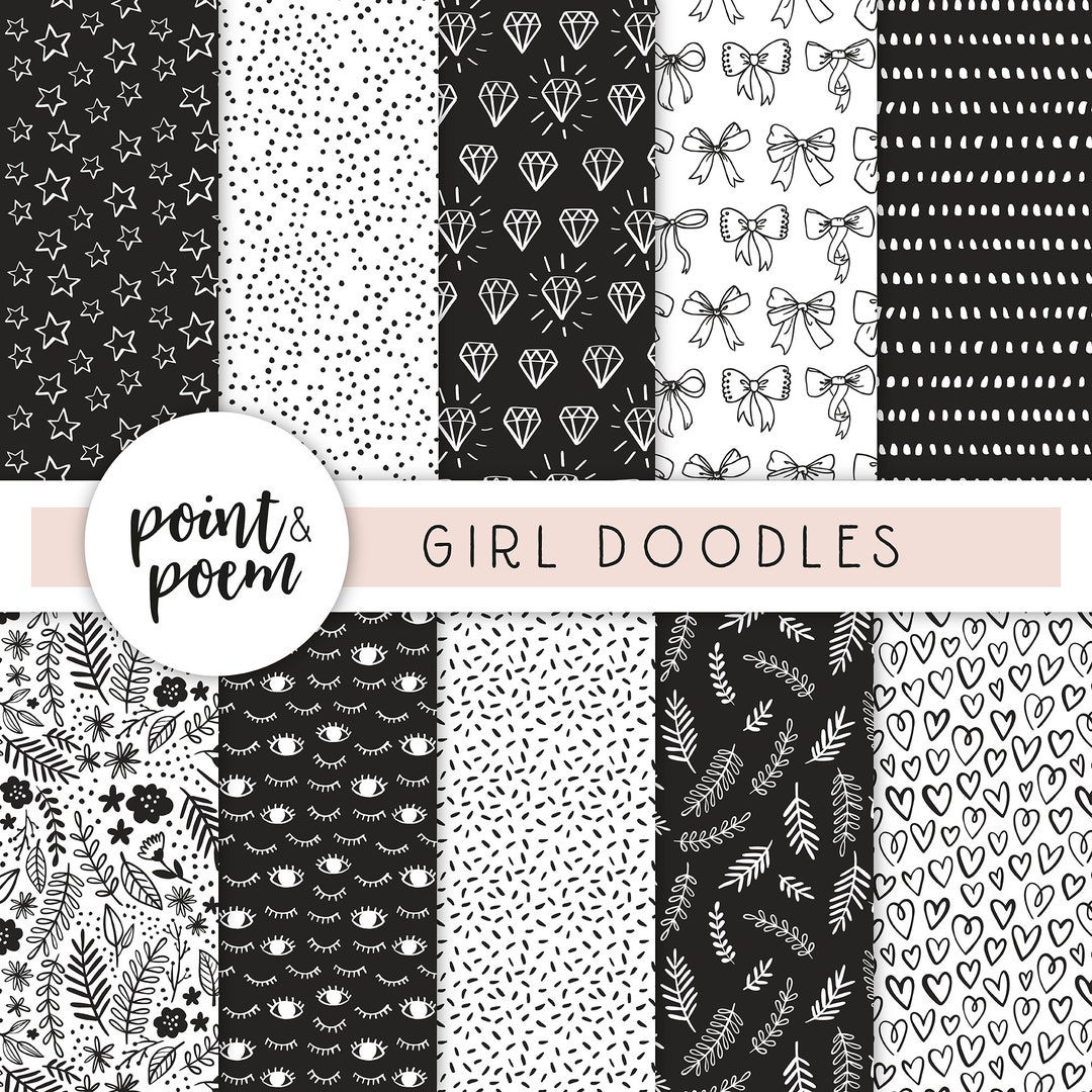 Digital Papers, Black & White Digital Paper Pack, Girl Scandinavian ...