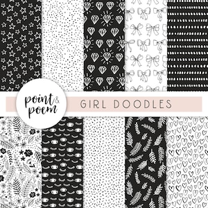 Digital Papers Black & White Digital Paper Pack Girl - Etsy