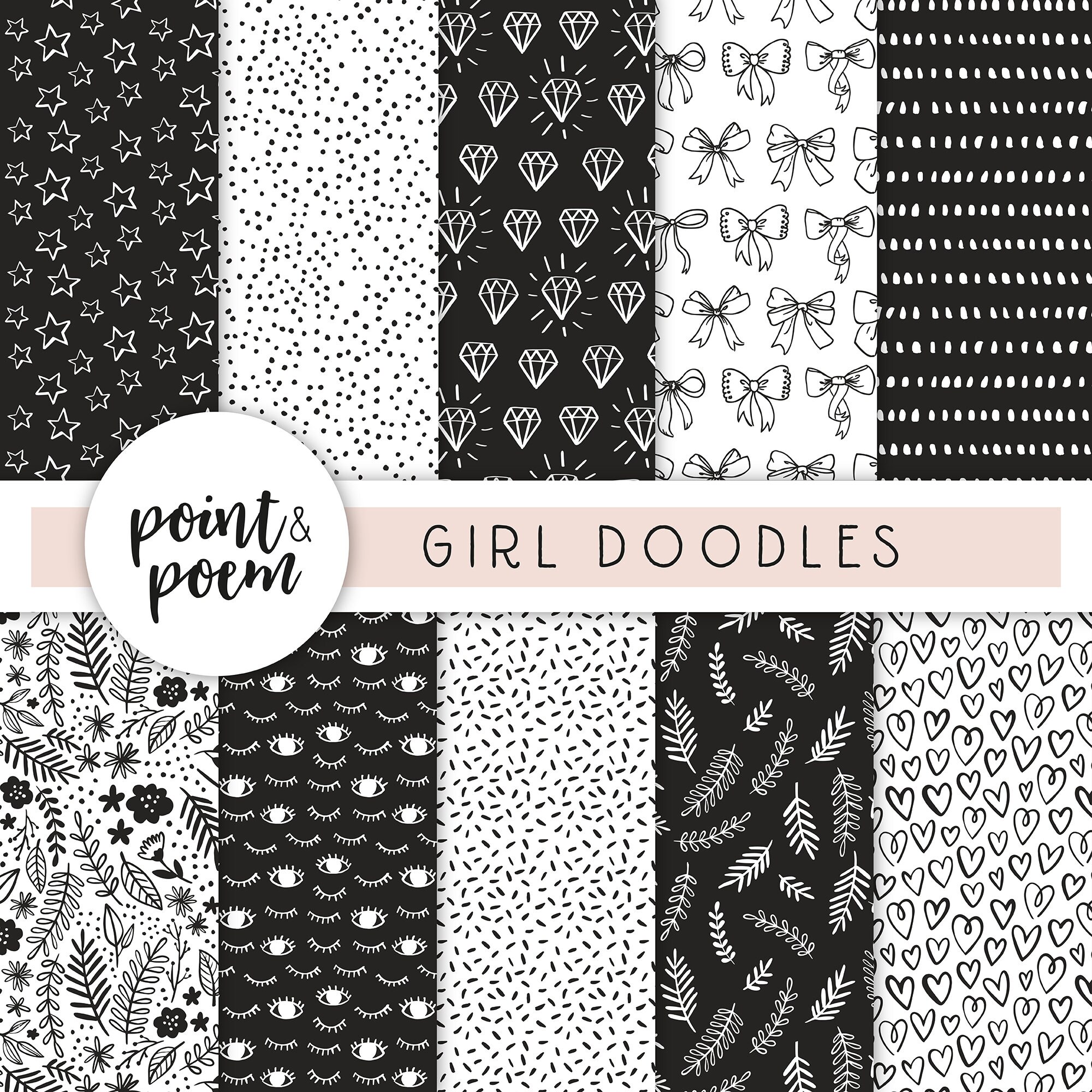 Digital Papers, Black & White Digital Paper Pack, Girl Scandinavian ...
