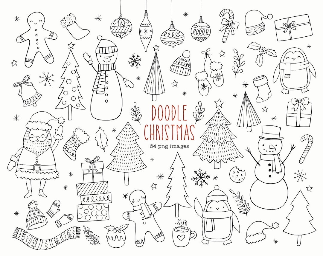 Christmas Clip Art Commercial Use, Doodle Hand Drawn Winter Clip Art ...