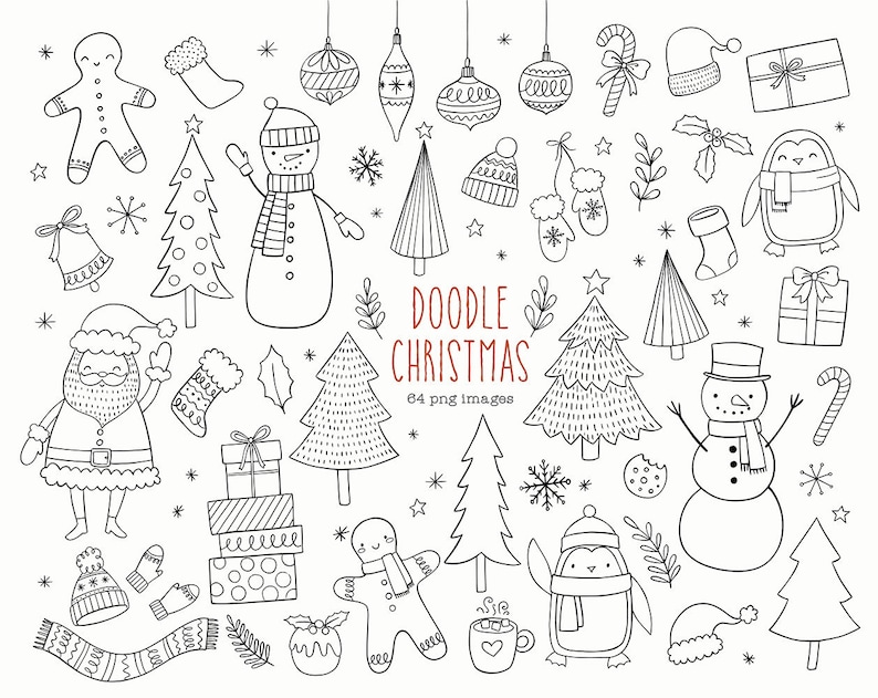 Christmas clip art commercial use Doodle Hand Drawn Winter | Etsy
