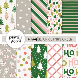 Christmas Digital Paper, Green Red Pink Beige Scandi Christmas Digital ...