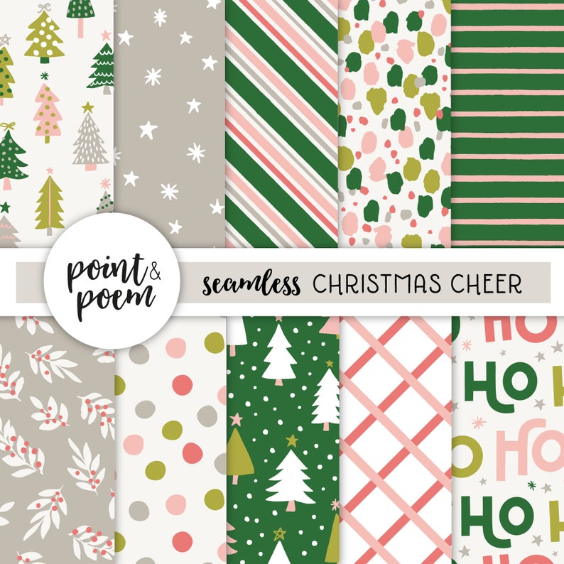 Christmas Digital Paper Green Red Pink Beige Scandi Christmas - Etsy