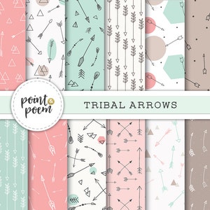 Tribal Arrows Digital Paper - Hand Drawn Doodle Arrows - Pink Coral ...