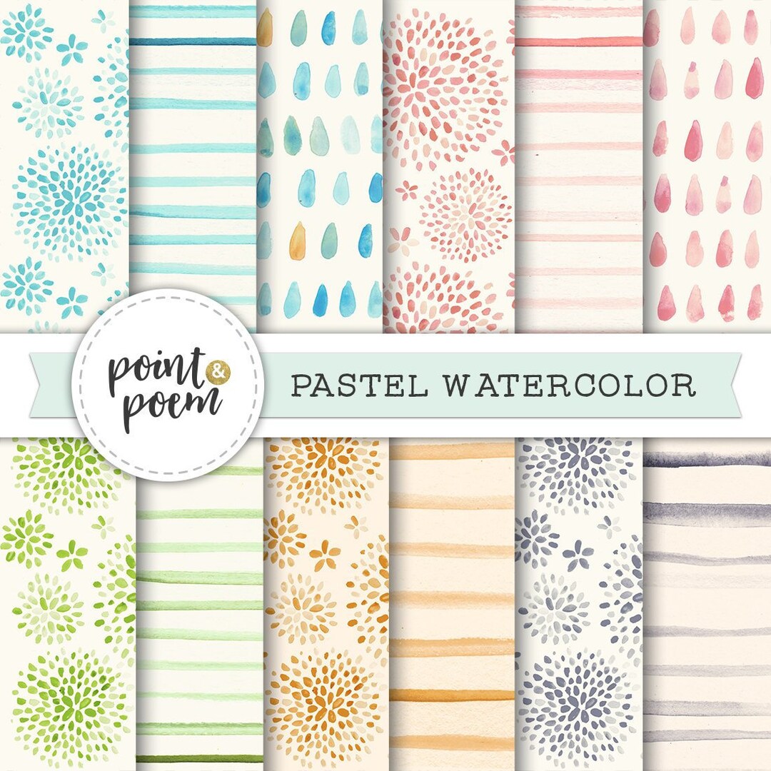 Digital Paper Pack - Pastel Watercolor - Textured Hand Painted Pink ...