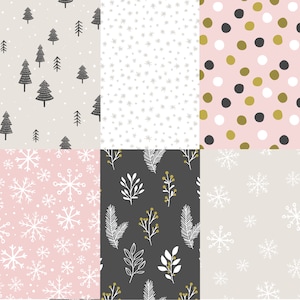 Christmas Digital Paper, Pink Gold Gray Black Scandi Christmas Digital ...