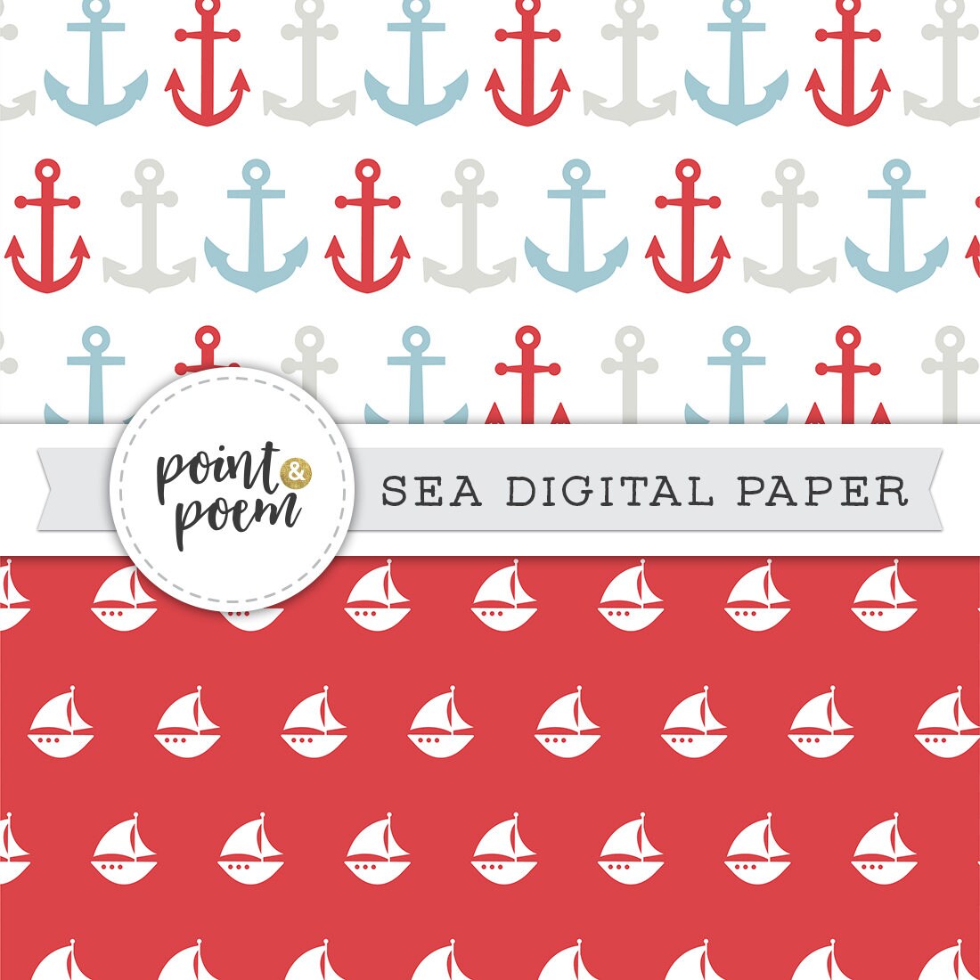 Nautical digital paper pack digital nautical pattern sea navy | Etsy