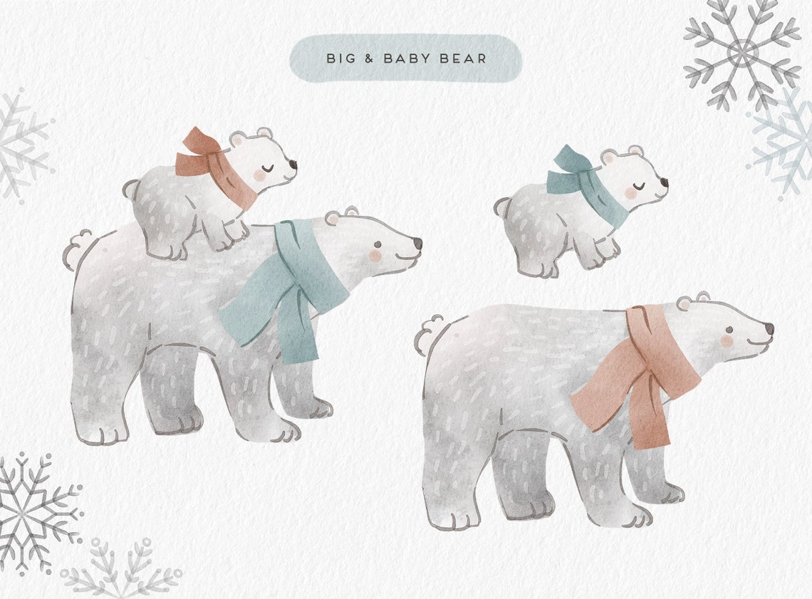 Winter Watercolor Clipart Cute Arctic Animals Polar Animals - Etsy