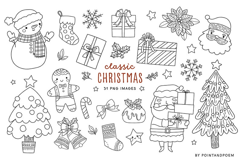 Cute Christmas Digital Stamps. Coloring Doodle Christmas - Etsy