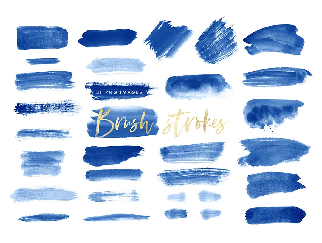 Watercolor Brush Strokes Splashes Clipart Indigo, Navy, Blue, Cyan ...