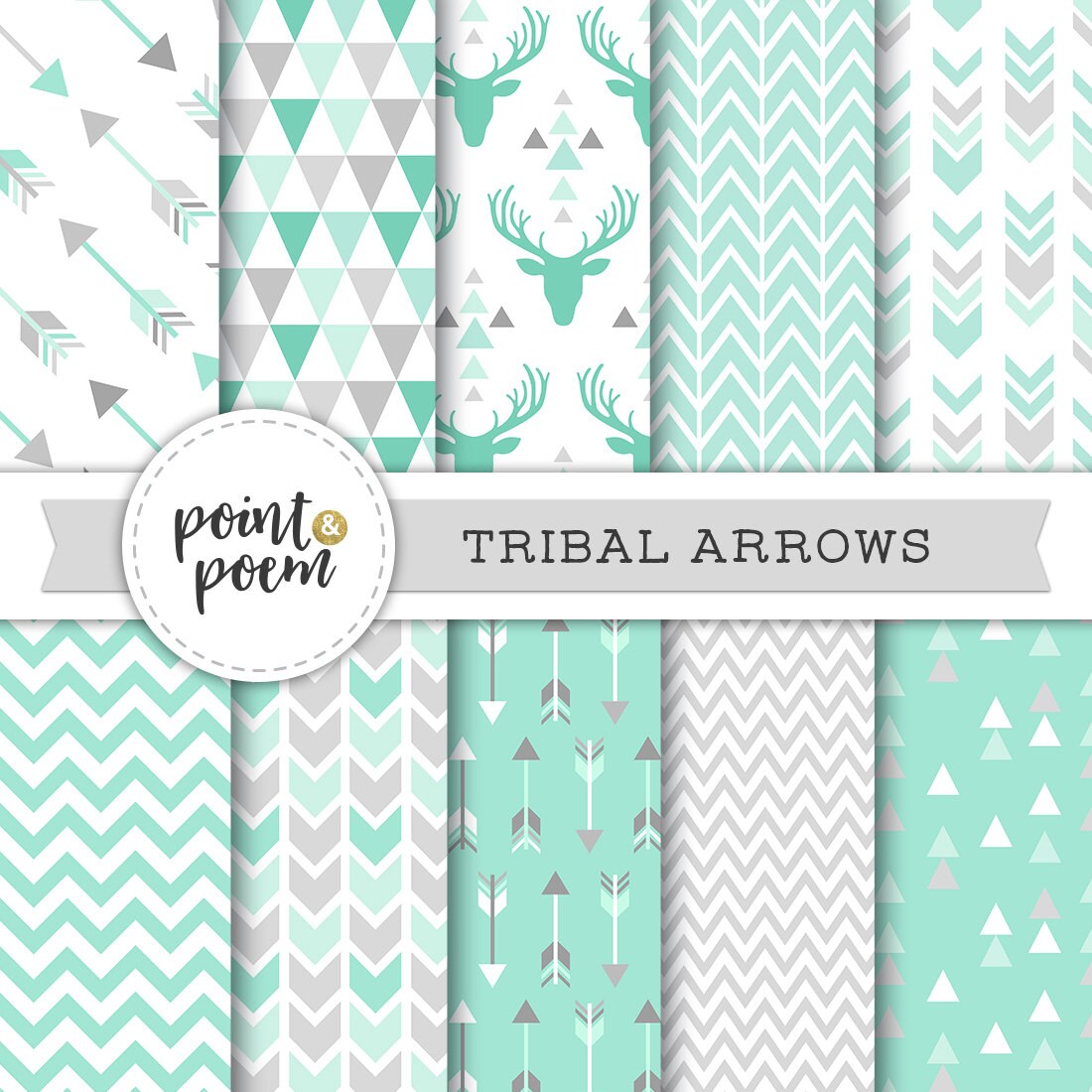 Digital Paper Arrows Tribal Mint Green Gray Arrows | Etsy