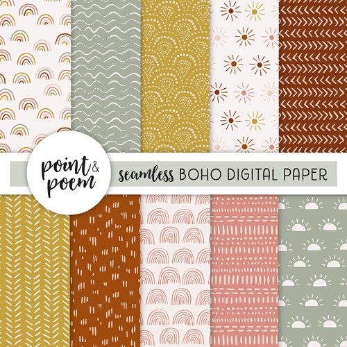 Boho Doodle Seamless Digital Papers Mustard Yellow Pink & - Etsy