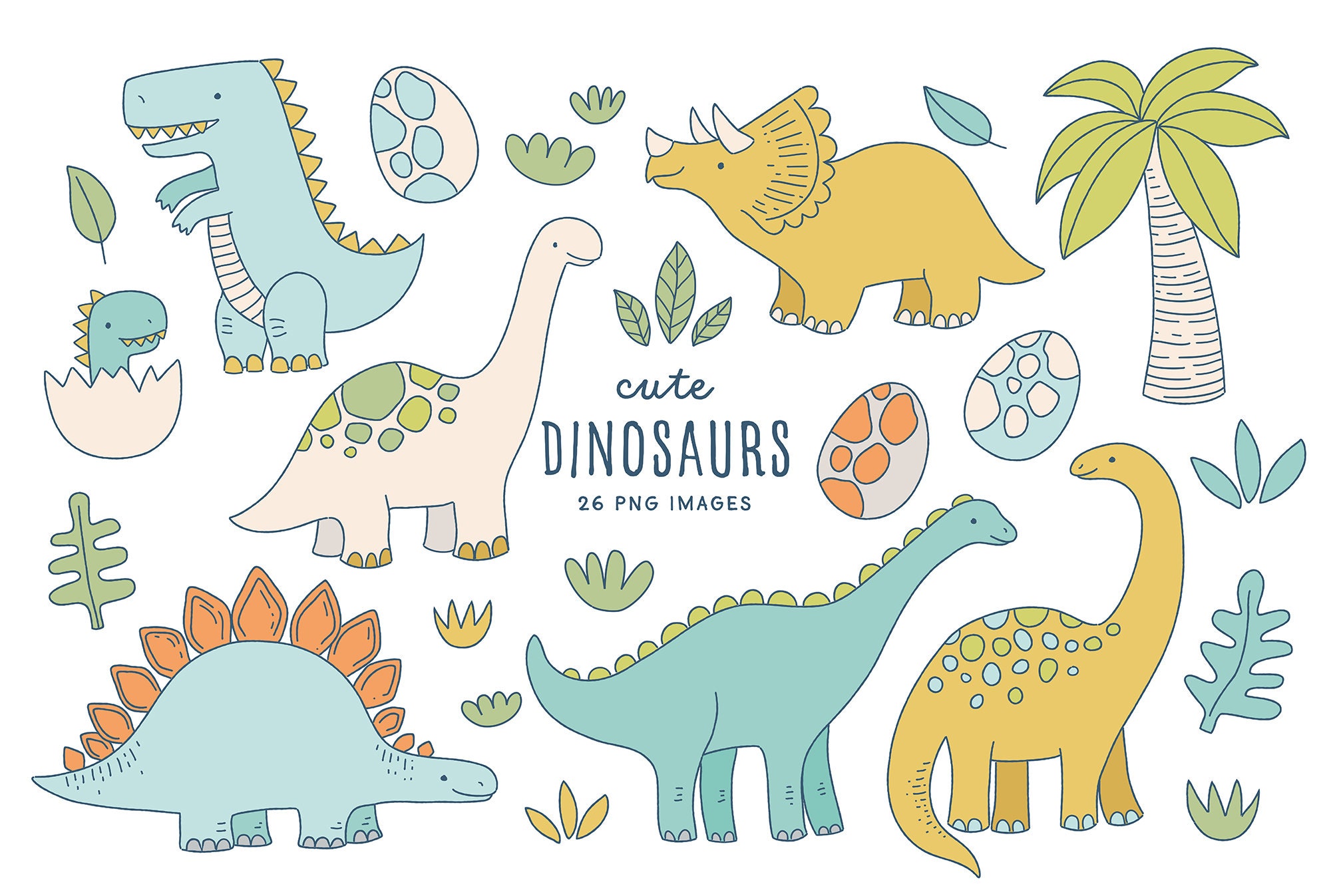 Cute Dinosaur Clipart. Dino Hand Drawn Clipart. Dino, Dinosaurs, T-rex ...