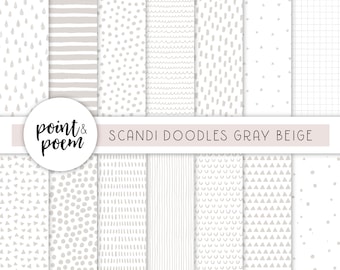 Doodle Scandinavian Digital Papers Beige & White Digital | Etsy