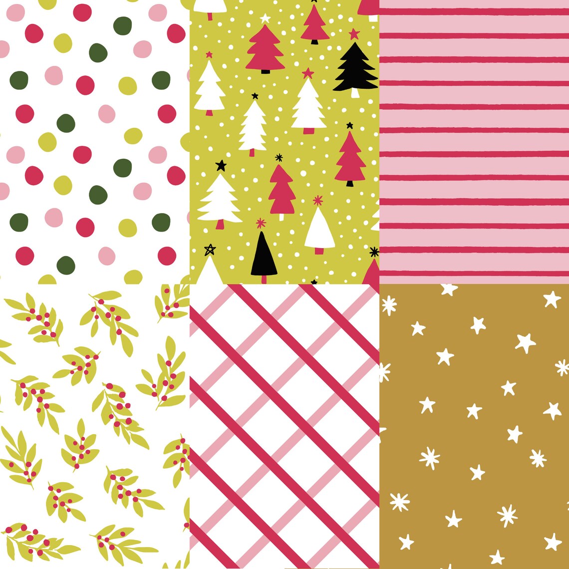 Christmas Digital Paper Pink Green Scandi Christmas Digital - Etsy