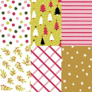 Christmas Digital Paper, Pink Green Scandi Christmas Digital Papers ...