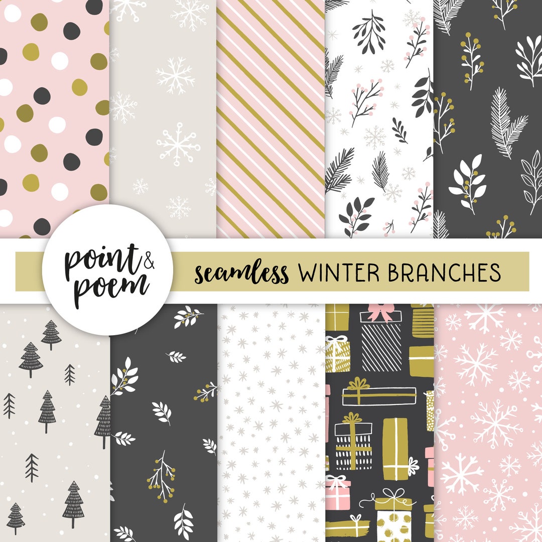 Christmas Digital Paper, Pink Gold Gray Black Scandi Christmas Digital ...