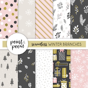 Christmas Digital Paper, Pink Gold Gray Black Scandi Christmas Digital ...