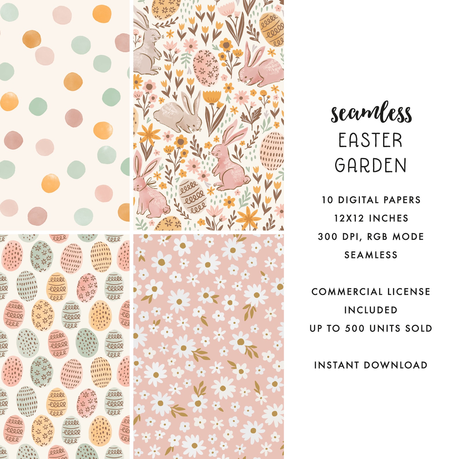 Easter Digital Papers, Spring Digital Papers, Doodle Rabbits and ...