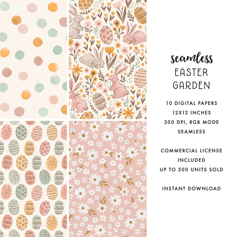 Easter Digital Papers Spring Digital Papers Doodle Rabbits - Etsy